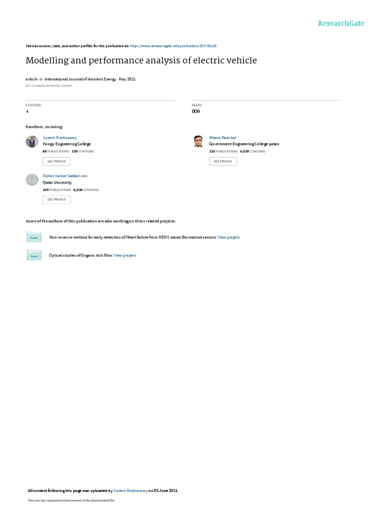 Modelling and Performance Analysis of Electric Vehicle | PDF | Hybrid ...
