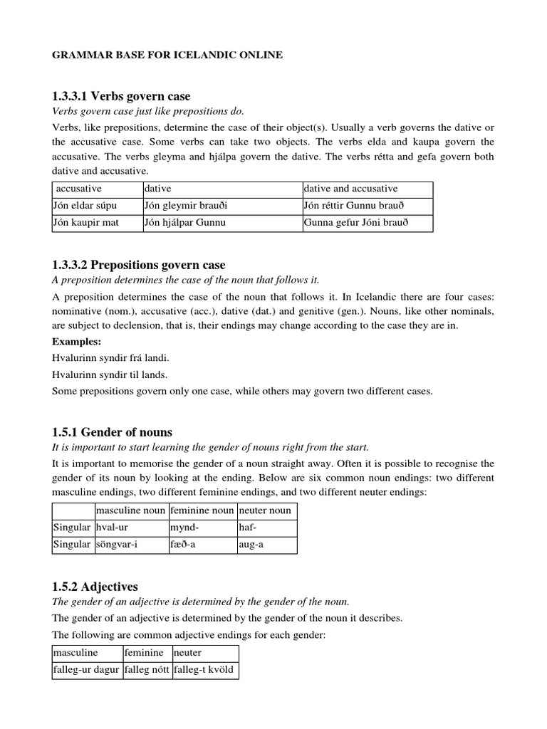 Grammar - Base Icelandic - Online | Download Free PDF | Grammatical ...