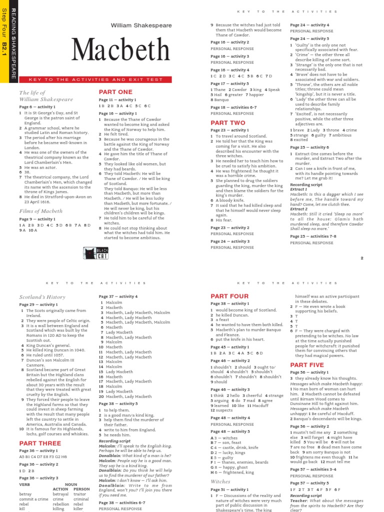 RS-Macbeth08 KEY TEST | PDF | Macbeth | Shakespearean Tragedies