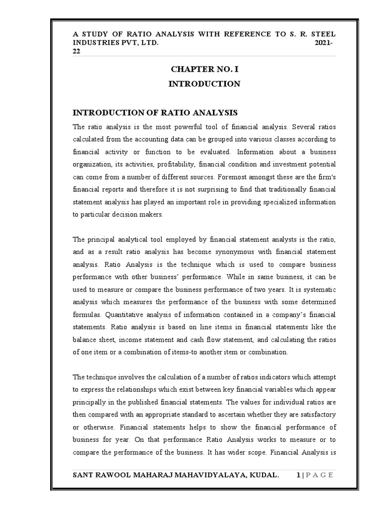 Ratio Analysis With Referance To SR Steel Ind Project | PDF | Gross ...