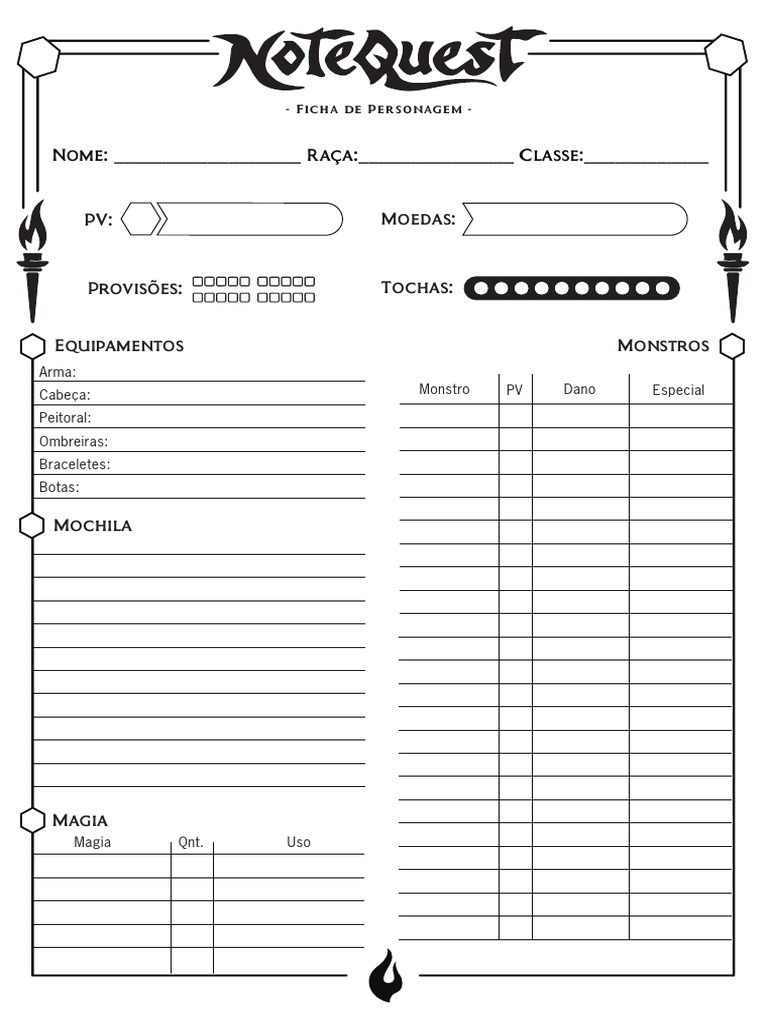 Ficha de Personagem para Notequest RPG | PDF