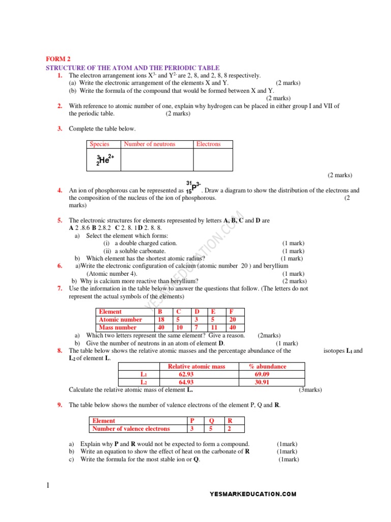 K.C.S.E Past Papers Questions Form 21 | PDF | Chemical Compounds ...