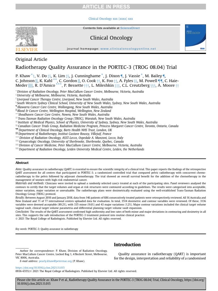 Radiotherapy Quality Assurance in The PORTEC 3 TROG 08 - 2021 ...