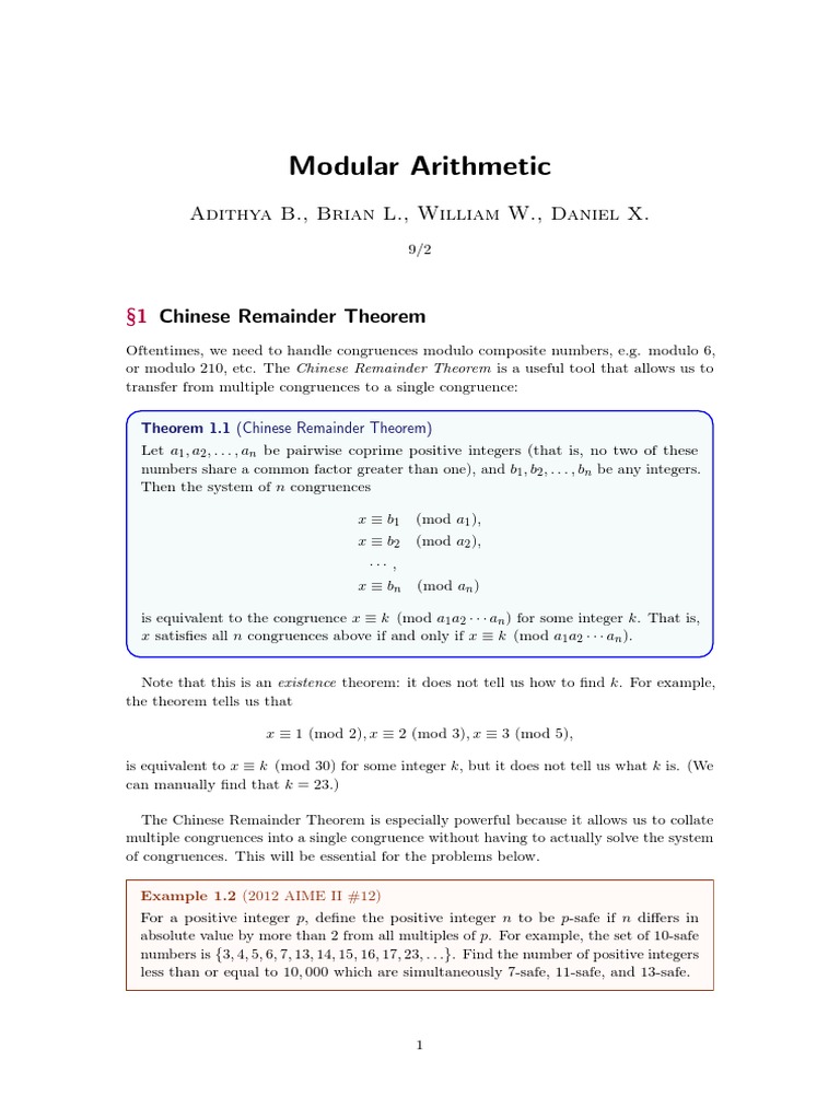 Modular Arithmetic Handout | PDF | Abstract Algebra | Numbers