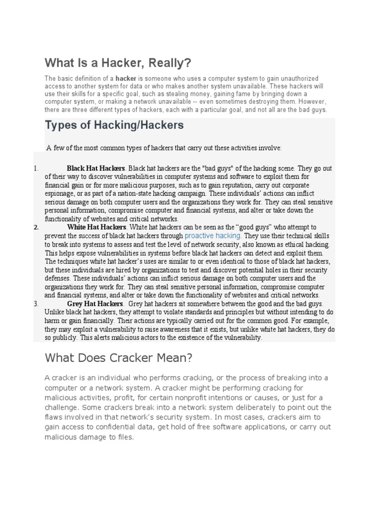 What is a Hacker and the Different Types of Hackers | PDF | Security ...