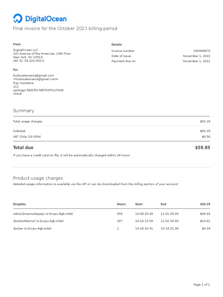 October 2021 Invoice from DigitalOcean | PDF