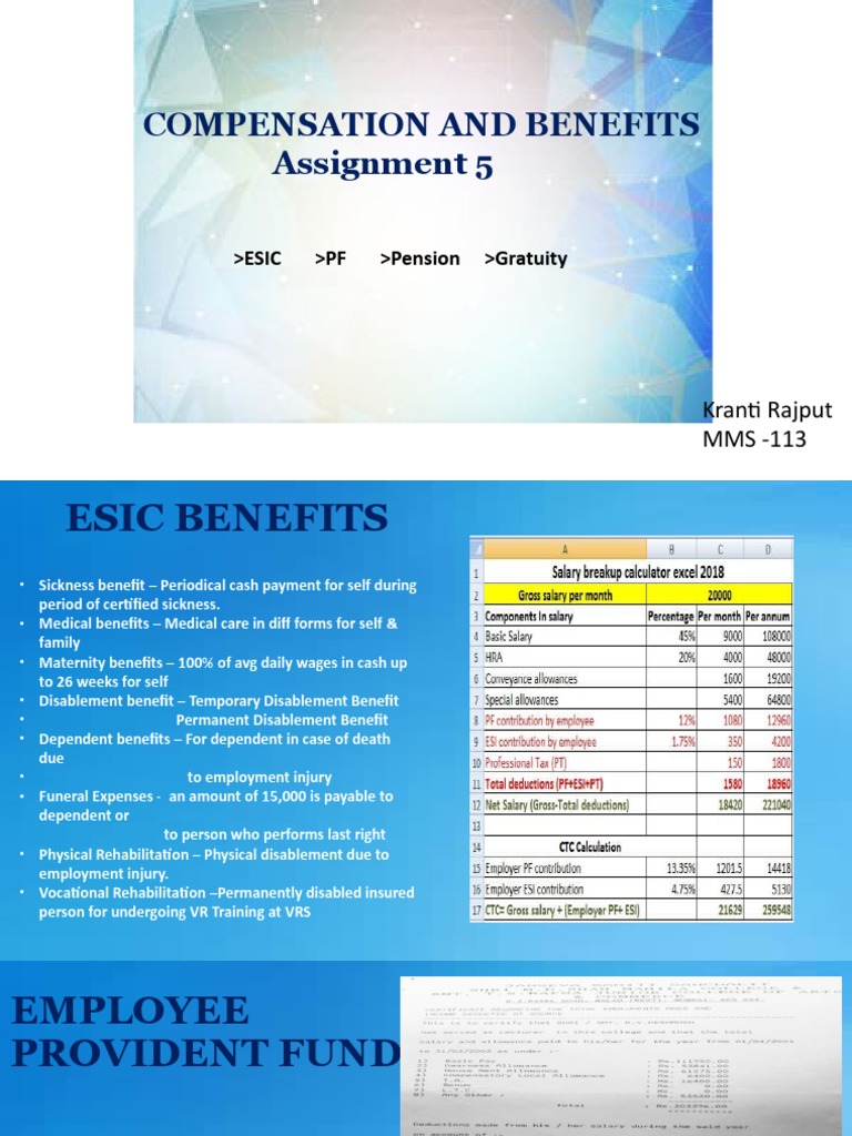 Compensation and Benefits Assignment 5: ESIC PF Pension Gratuity | PDF
