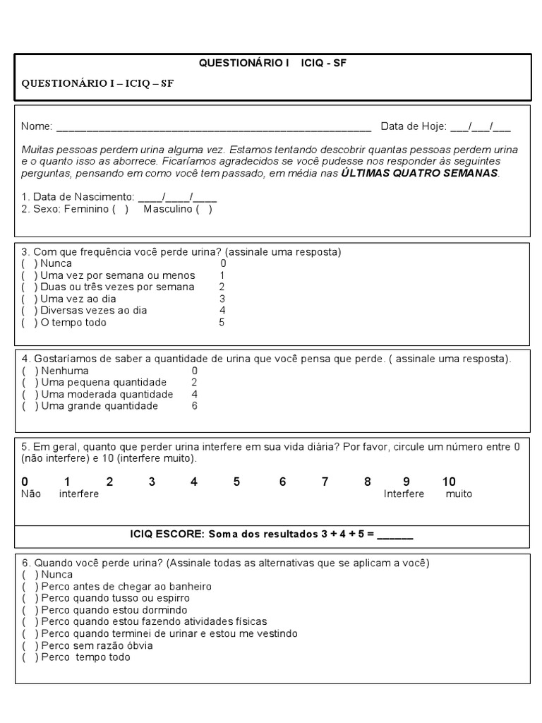 Questionário I Iciq SF | PDF