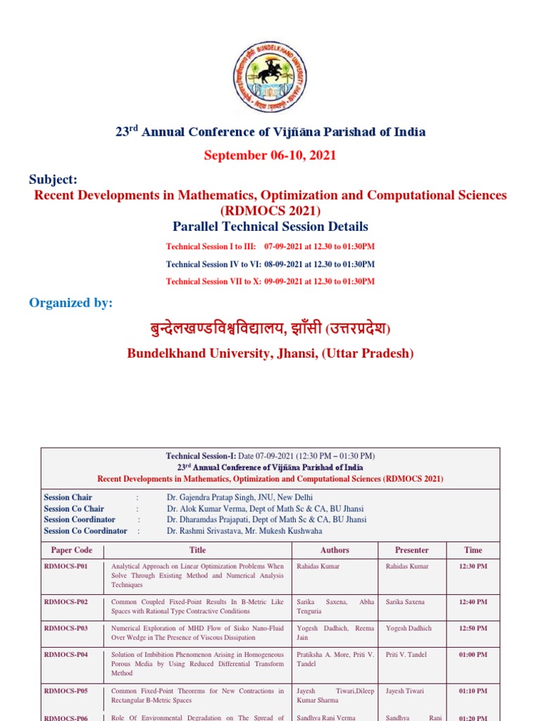 23rd VPI Papers Presentation Schedule T-I To T-X | PDF | Mathematics ...