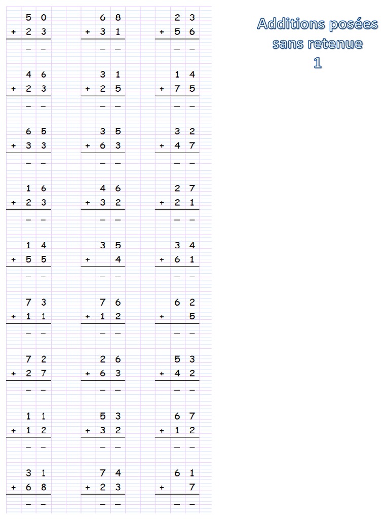 Calcul Addition Posee Sans Retenue CP | PDF