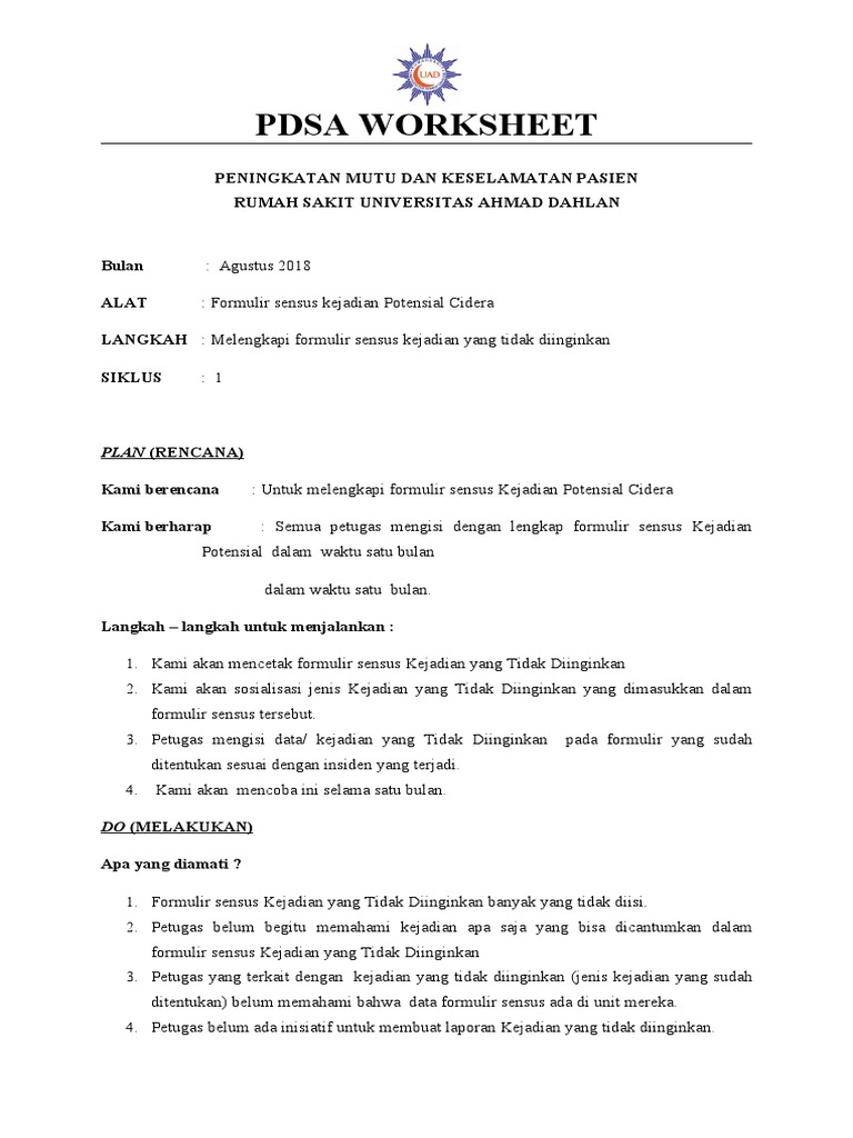 Pdsa Worksheet KTD | PDF