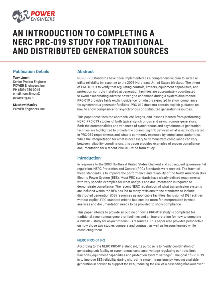 An Introduction To Completing A NERC PRC-019 Study | PDF | Electric ...