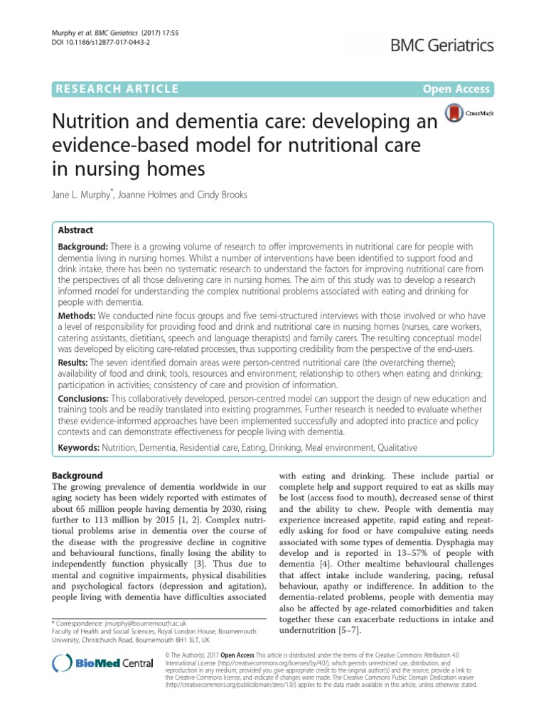 Nutrition and Dementia Care: Developing An Evidence-Based Model For ...