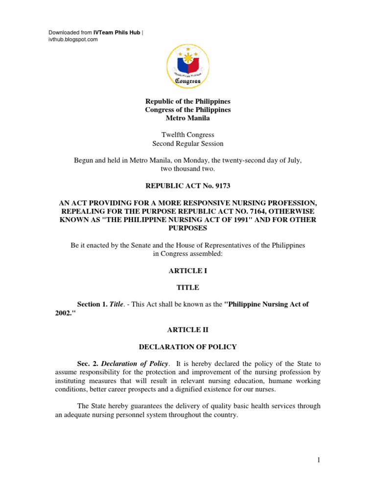 RA 9173 Philippine Nursing Act of 2002 | Licensure | Nursing