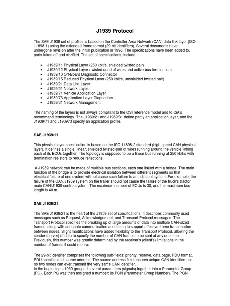 j1939 Protocol | Download Free PDF | Osi Model | Computing