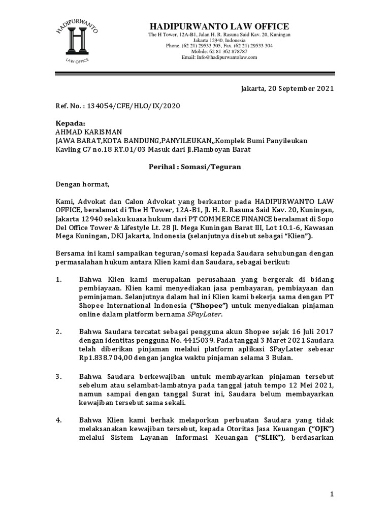 Somasi PT Commerce Finance kepada Debitur | PDF | Bisnis | Pengelolaan ...