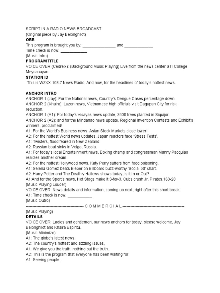 Radio News Broadcast Script Example | PDF