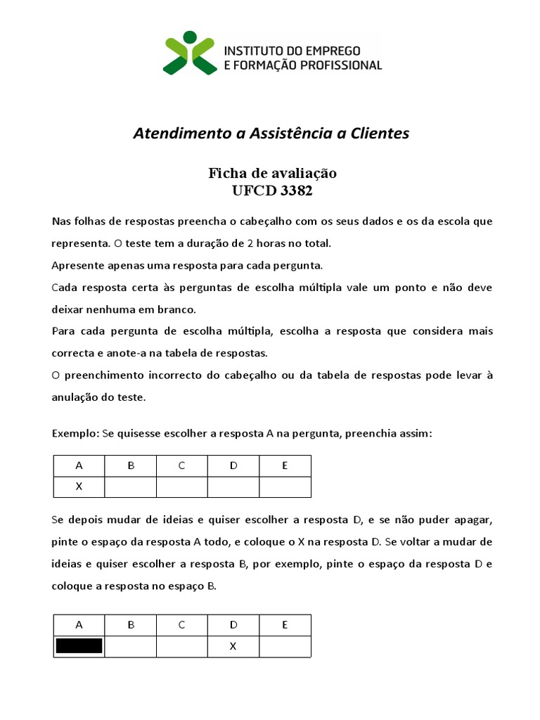 Ficha Avaliacao UFCD 3382 | PDF