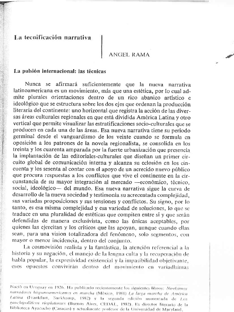 Ángel Rama. La Tecnificación Narrativa | PDF | America latina | Vanguardia