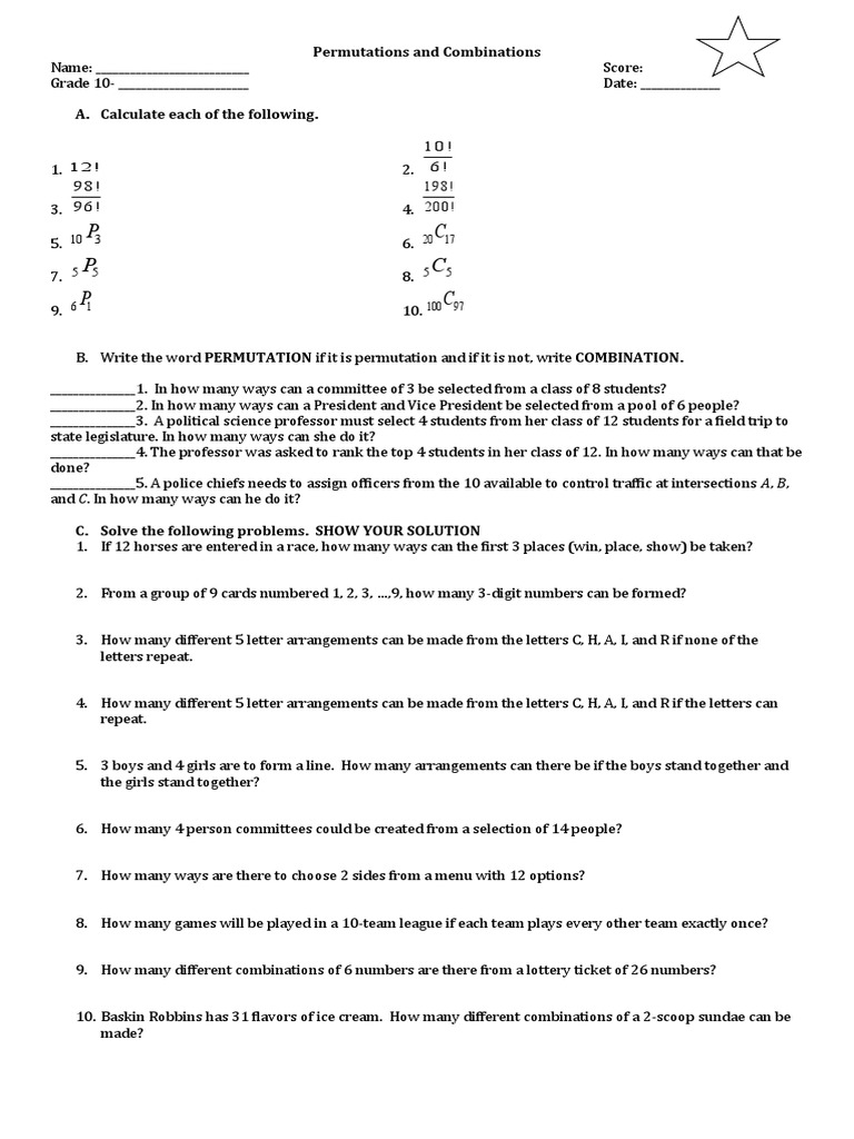 Permutations and Combinations | PDF | Mathematics
