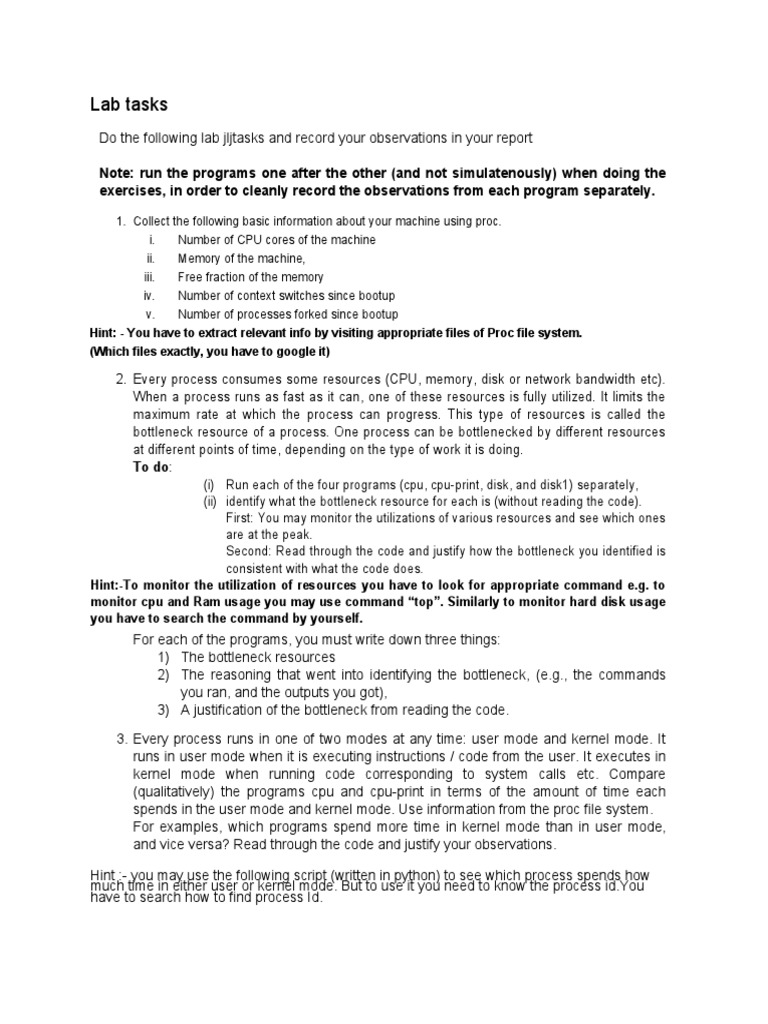 Lab Tasks: Exercises, in Order To Cleanly Record The Observations From ...