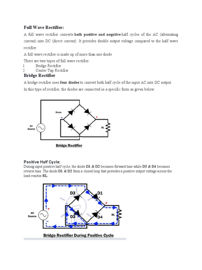 Full Wave Rectifier:: Positive Half Cycle | PDF | Rectifier | Diode