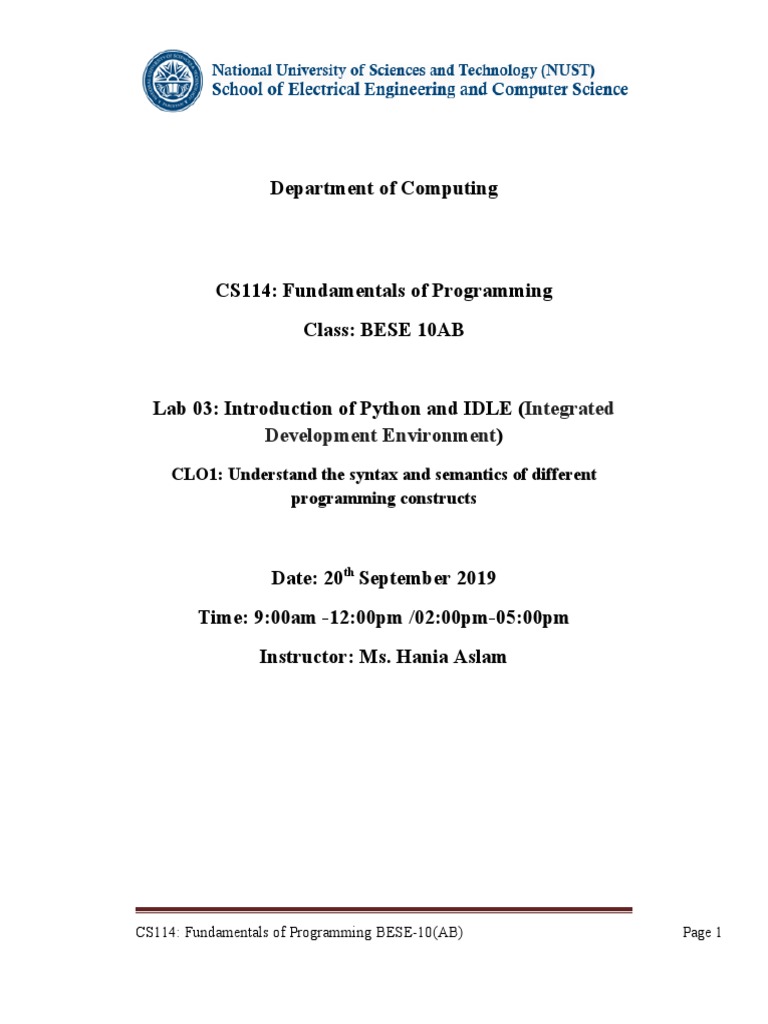 Lab 3 - Introduction of Python and IDLE | PDF | Python (Programming ...