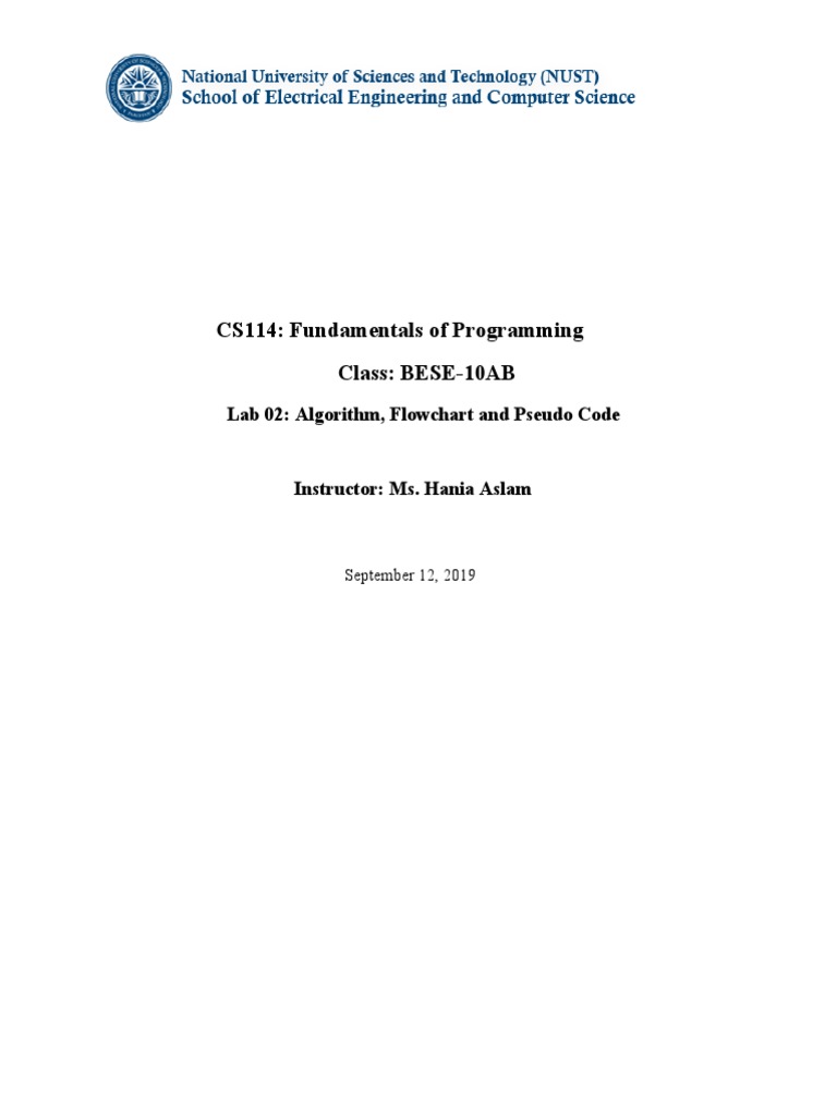 Lab - 02 - Problem Solving-Flowcharts Pseudocode | PDF | Algorithms ... Lab - 02 - Problem Solving-Flowcharts Pseudocode | PDF | Algorithms ...