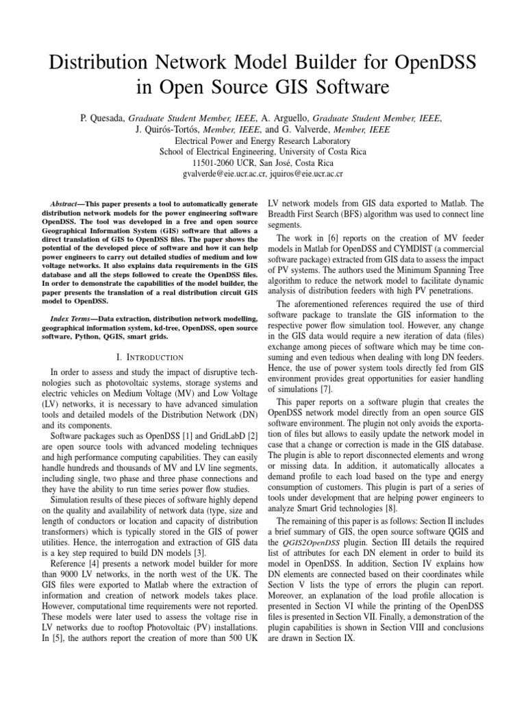 Distribution Network Model Builder For Opendss In Open Source Gis Software Pdf Geographic