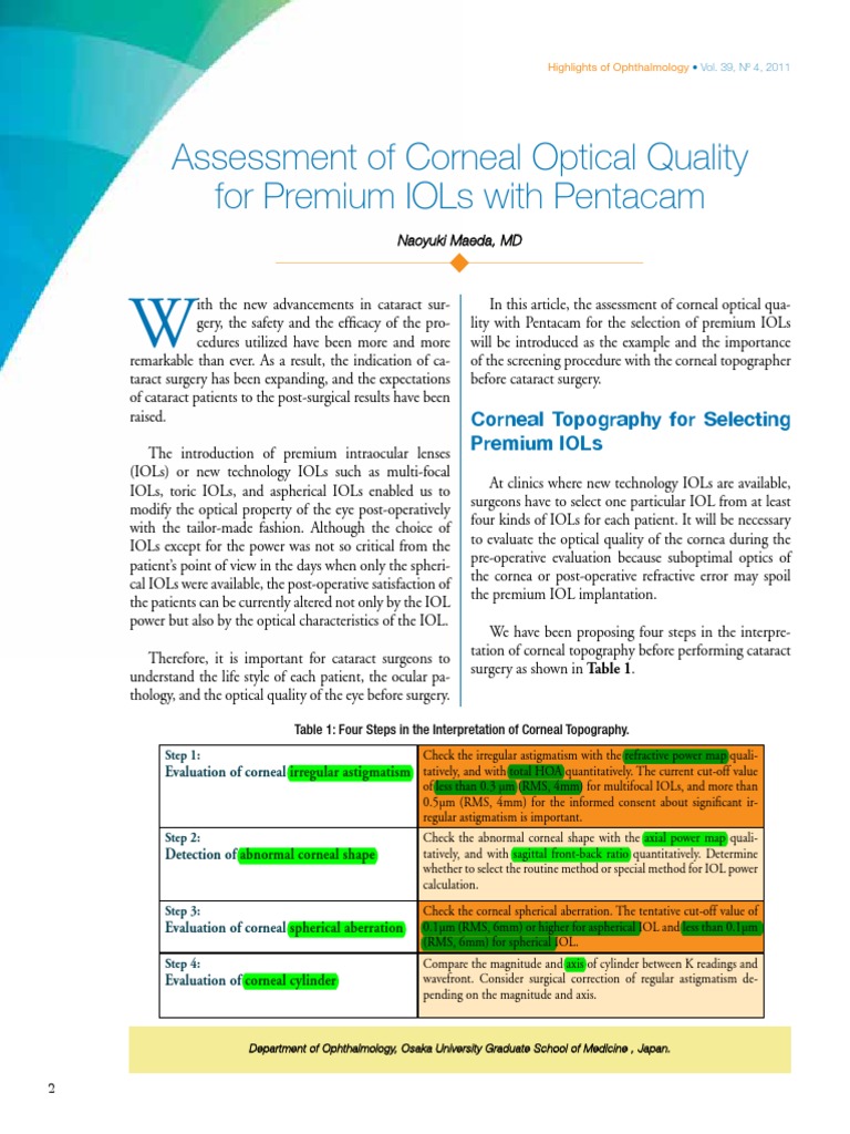 2011 Assessment of Corneal Optical Quality | PDF | Clinical Medicine ...