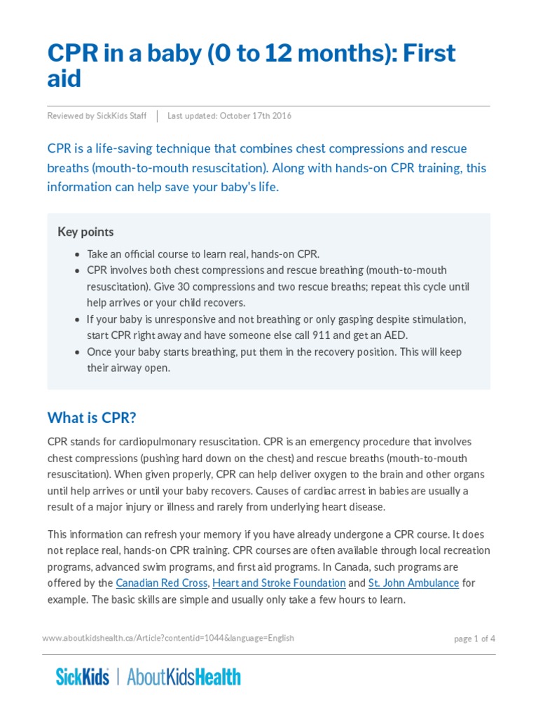 CPR in A Baby (0 To 12 Months) - First Aid | PDF | Cardiopulmonary ...