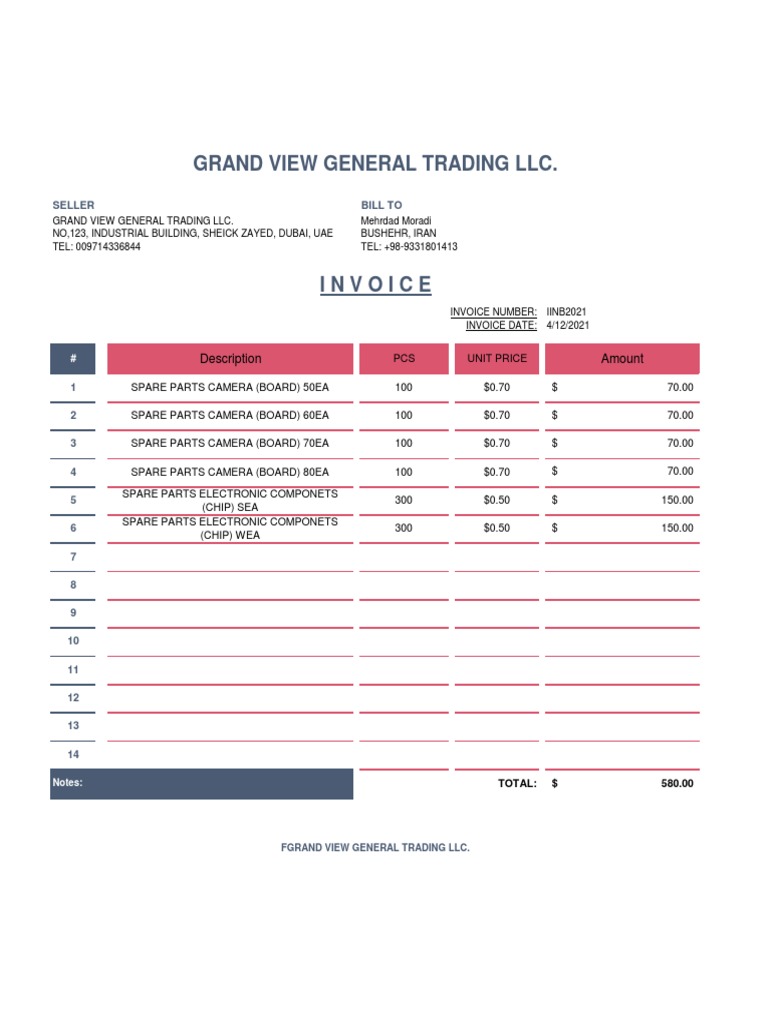 Invoice for Grand View Trading LLC | PDF | Technology & Engineering