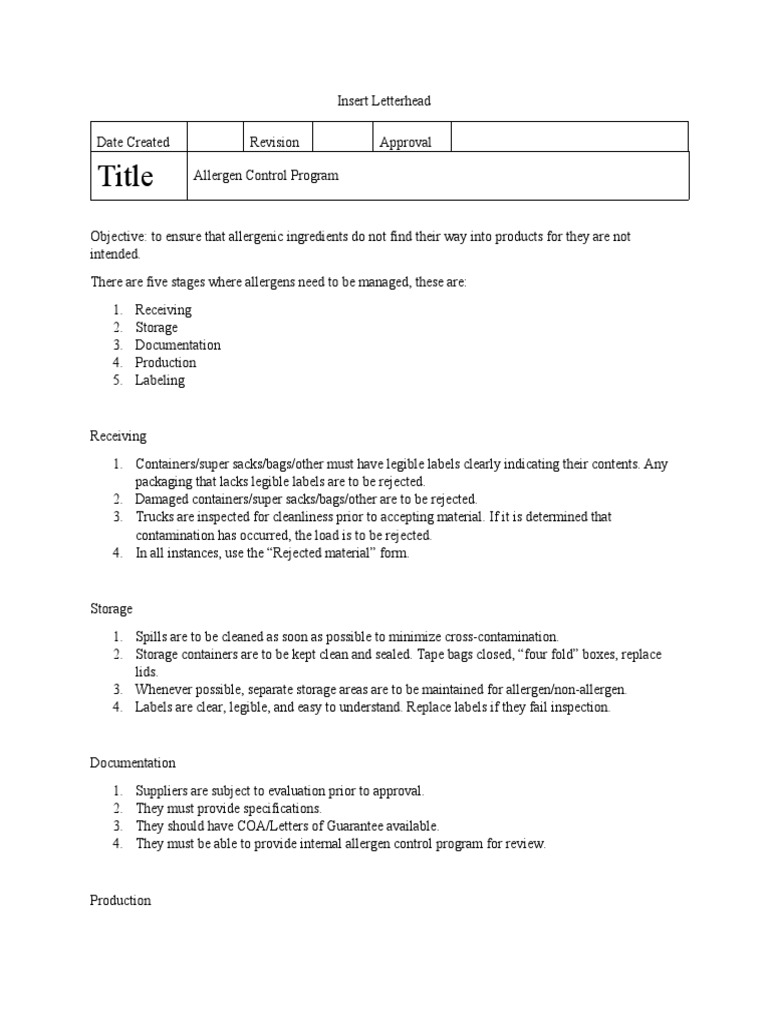 Allergen Control Program Overview | PDF