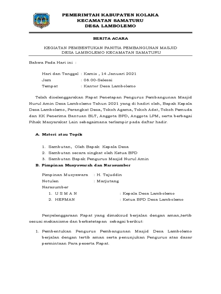 Berita Acara Pembentukan Panitia | PDF