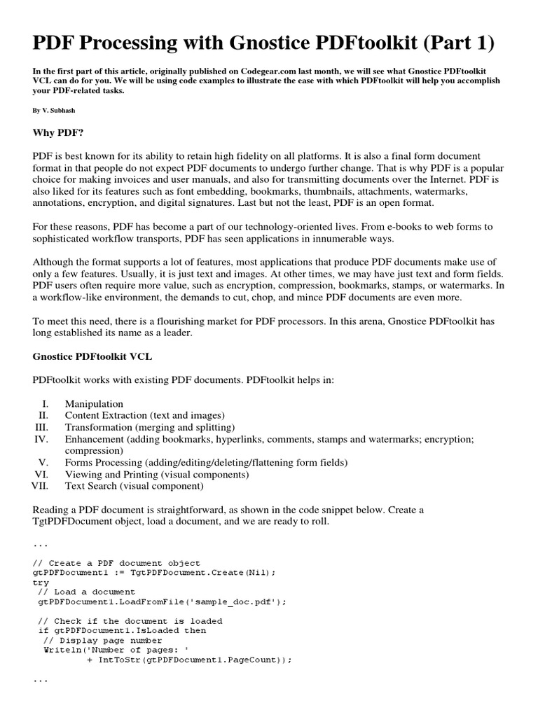 PDF Processing With Gnostice PDFtoolkit (Part 1) | PDF | Computing ...