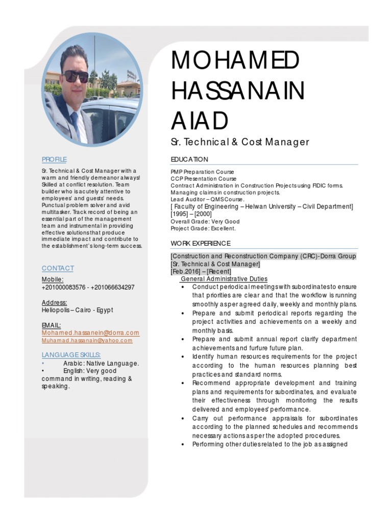 CRC - MHA - CV - Mohamed Resume - TO-CC - V07 - 20210201 | PDF | Procurement | Cost Accounting