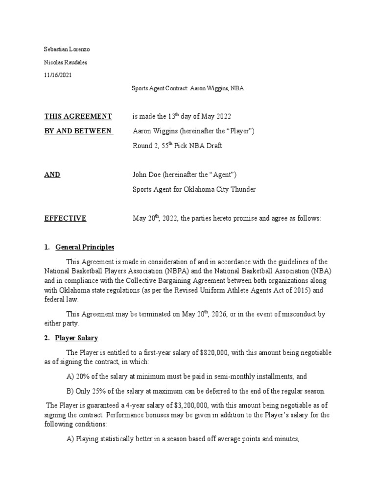 NBA Player-Agent Contract Details | PDF | Salary | Medicare (United States)