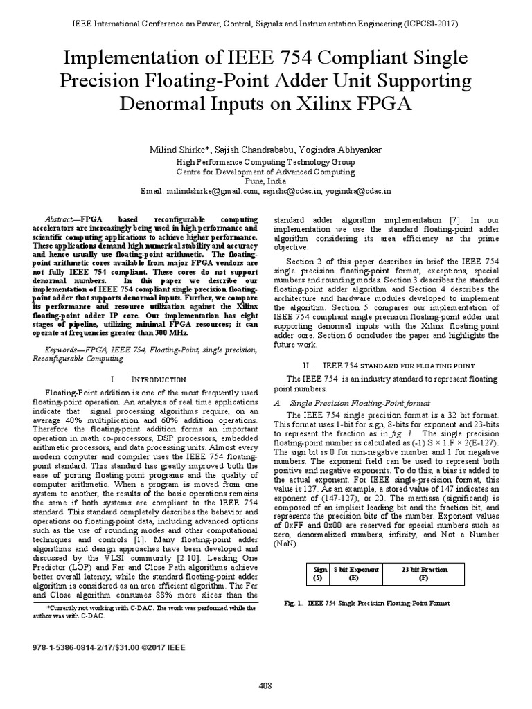 Implementation of IEEE 754 Compliant Single Precision Floating-Point ...