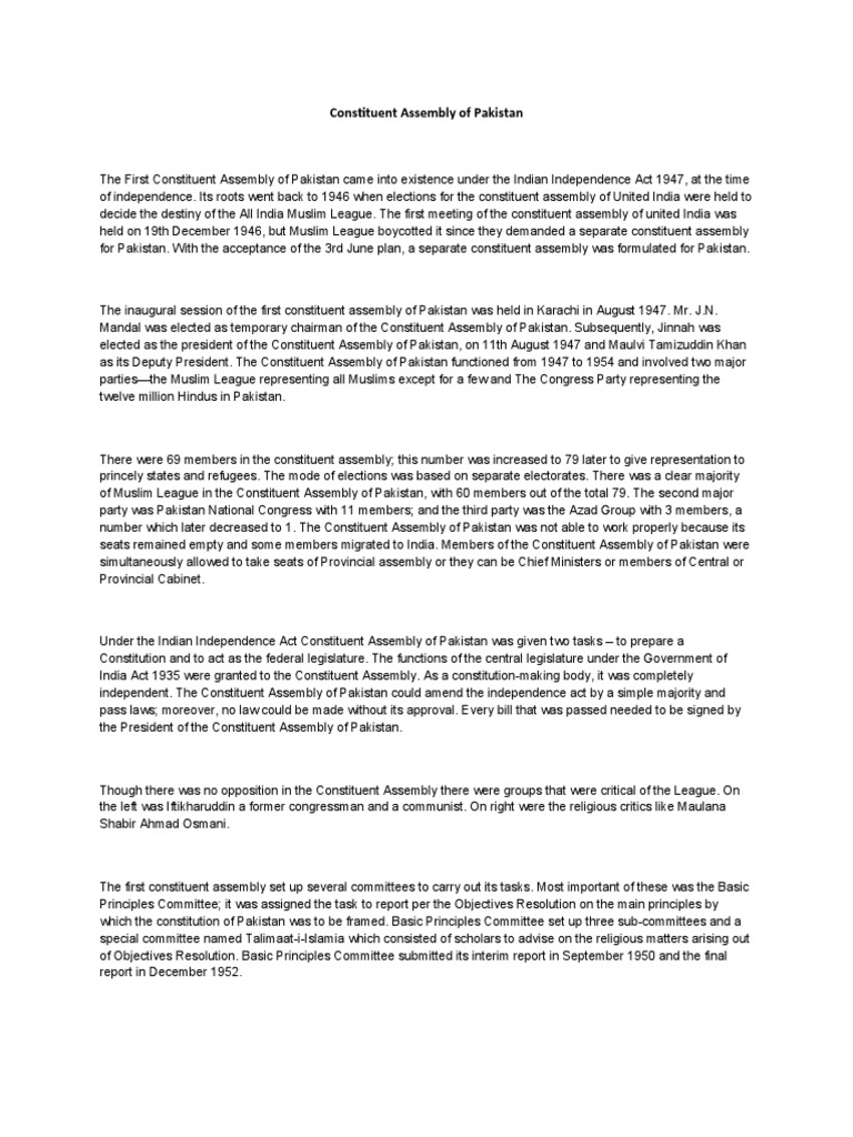 First Constituent Assembly of Pakistan | PDF | All India Muslim League ...