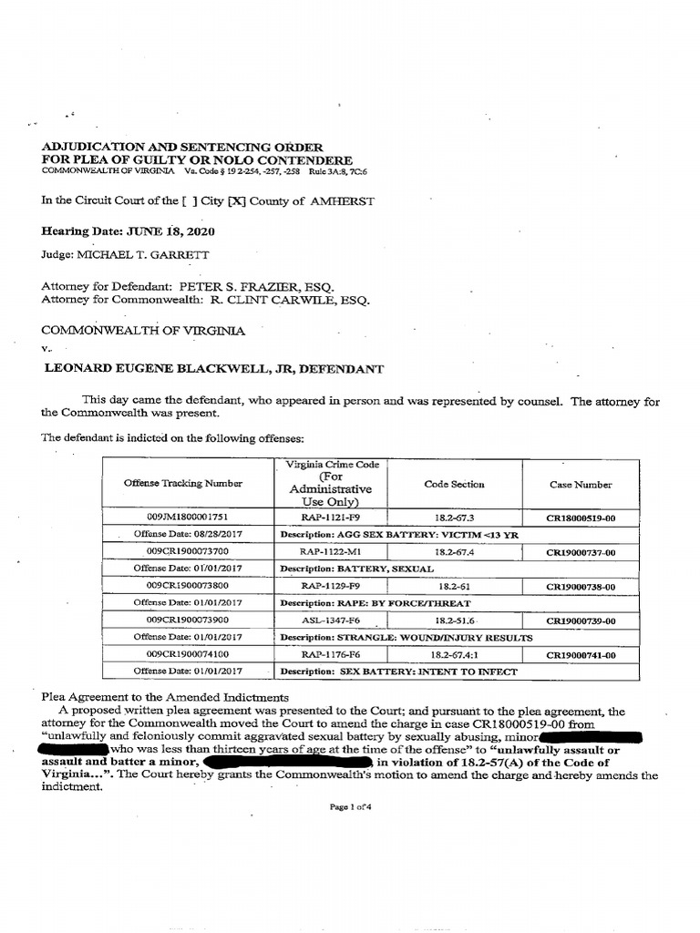 Adjudication and Sentencing Order For Virginia V Leonard Eugene ...