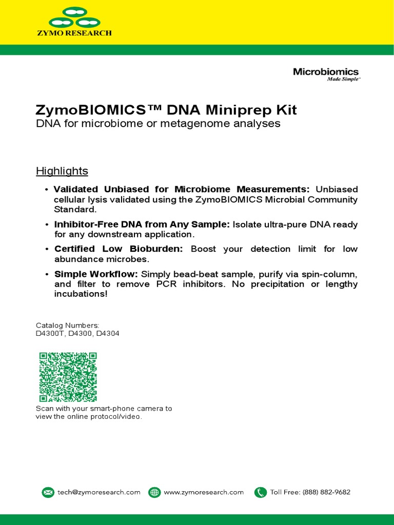 d4300t d4300 d4304 Zymobiomics Dna Miniprep Kit | PDF | Polymerase Chain Reaction | Dna Sequencing
