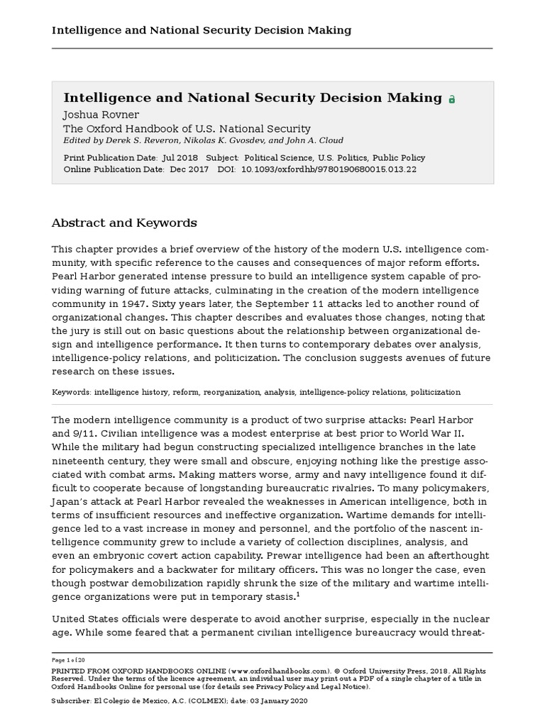 Intelligence and National Security | PDF | Intelligence Analysis ...