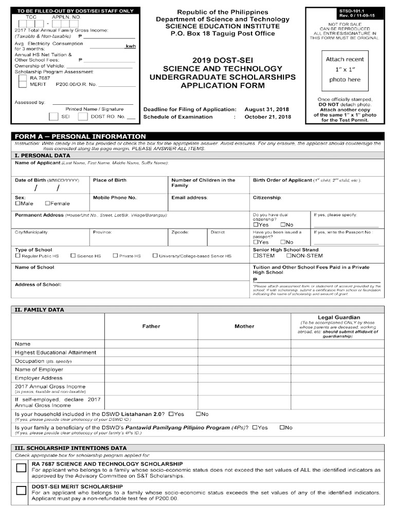 2019 DOST Application Form | PDF