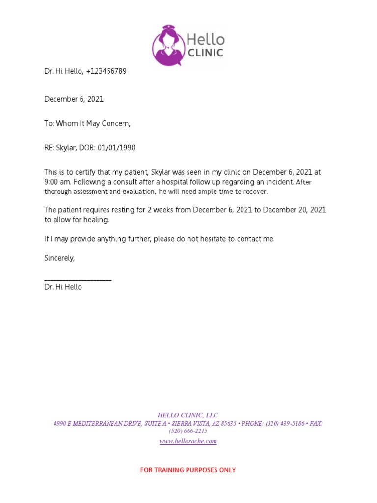 Skylar Offwork Note | PDF