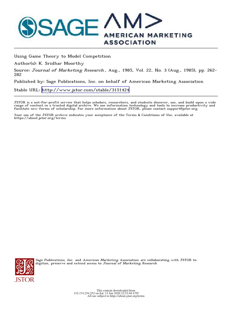 Using GT To Model Competition - Sridhar Moorthy | PDF | Game Theory ...