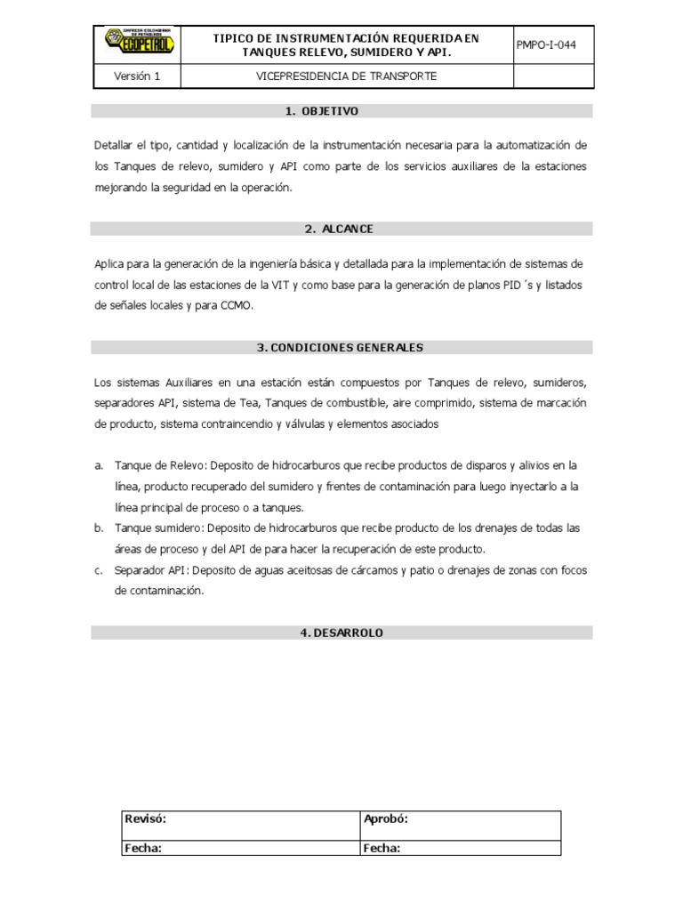 Pmpo-I-044 Tanque Relevo, Sumidero y Api | PDF | Tanques | Bomba