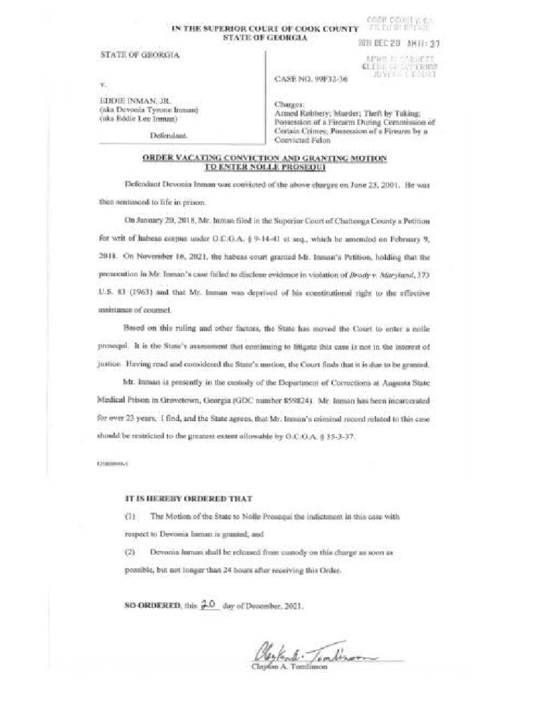 Devonia Inman Court Order | PDF