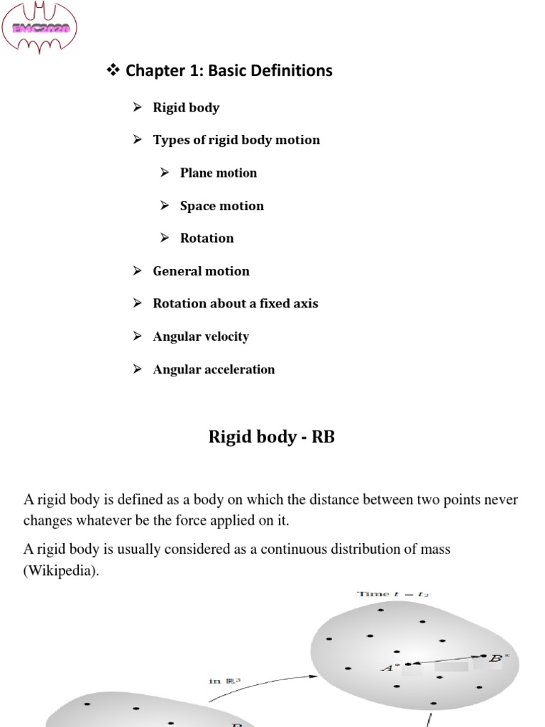 Chapter 1: Basic Definitions: Plane Motion Angular Velocity Angular Acceleration | PDF ...