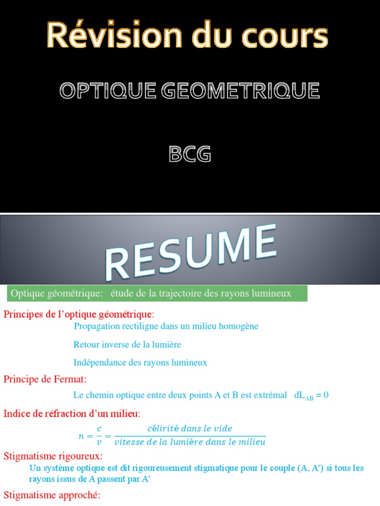 Revision | PDF | Réfraction | Optique
