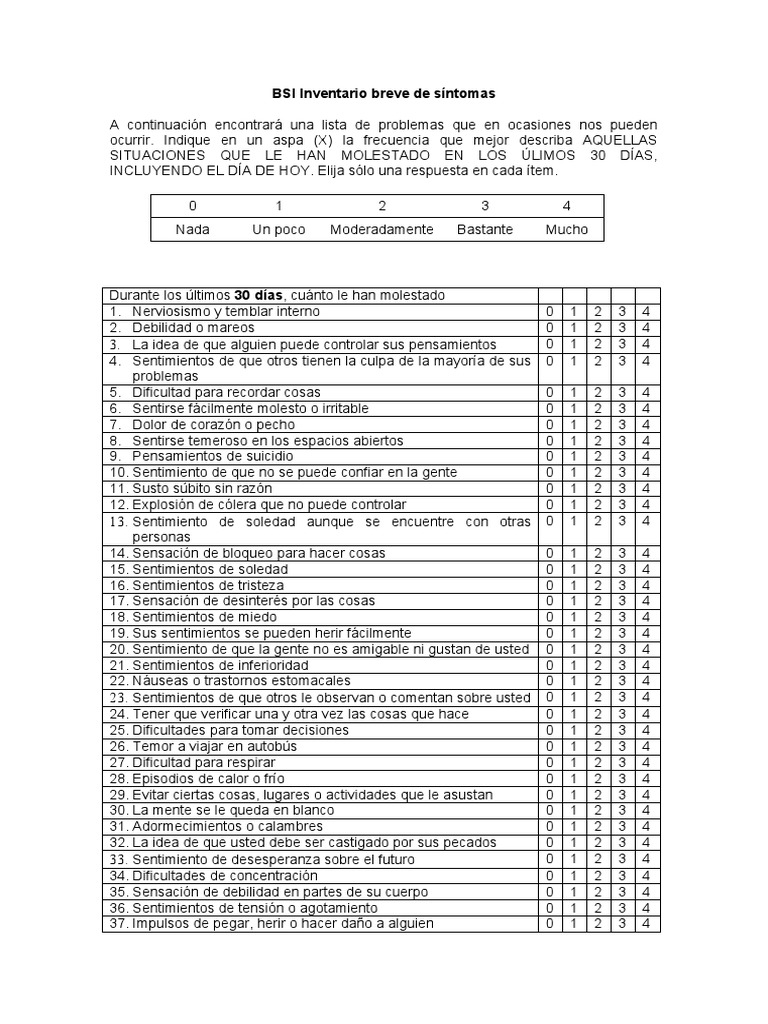 BSI Inventario Breve de Síntomas | PDF